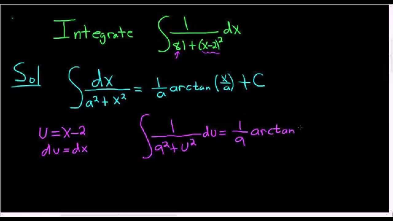Indefinite Integral of 1/(81 + (x - 2)^2) using arctangent - YouTube