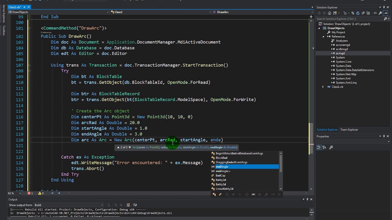 Creating an Arc in AutoCAD using VB.NET - YouTube