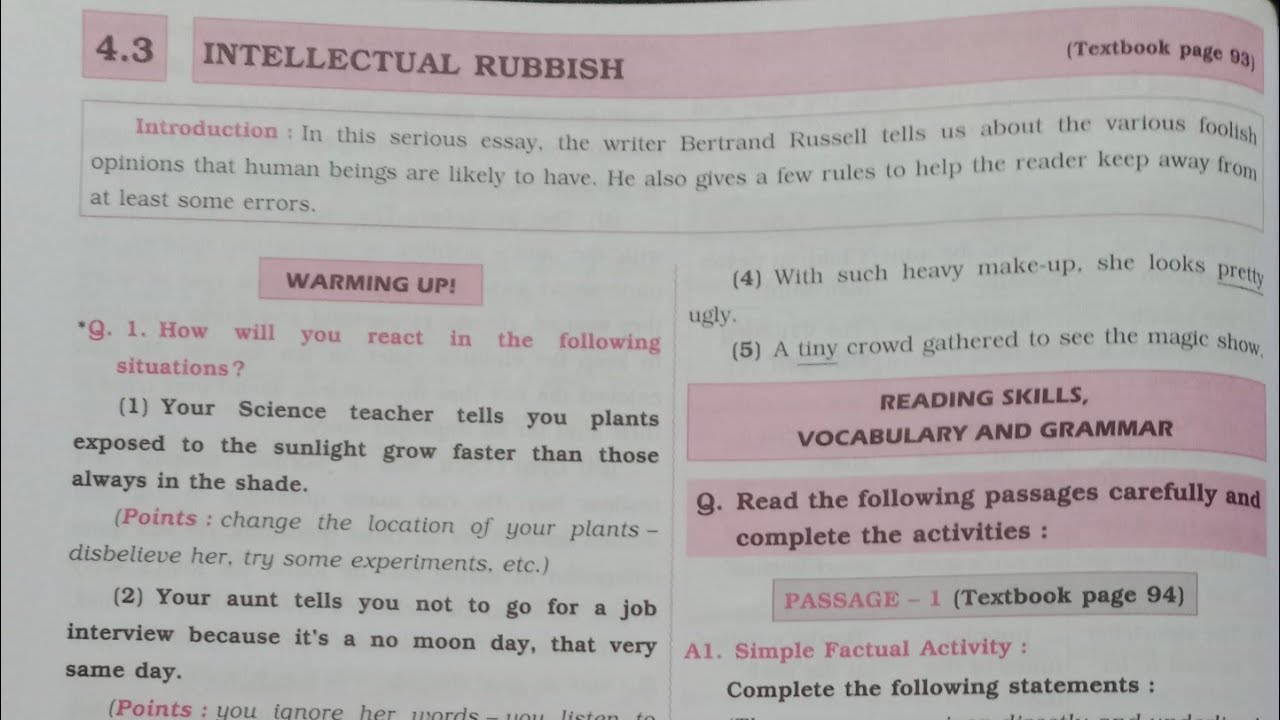 Class 9th English Chapter 4.3 Intellectual Rubbish Digest Answer. - YouTube