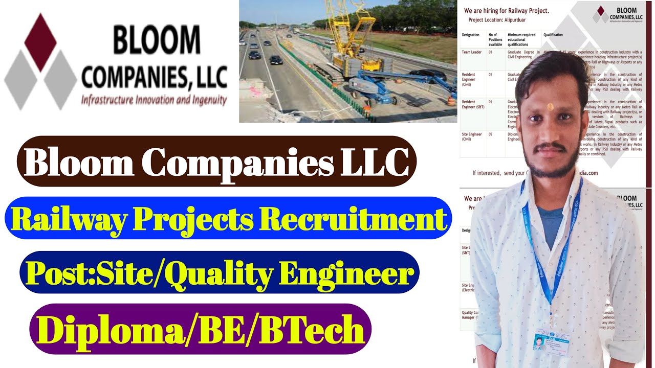 Railway Projects recruitment for Site engineer | Diploma/Degree | Bloom Companies LLC Job ...