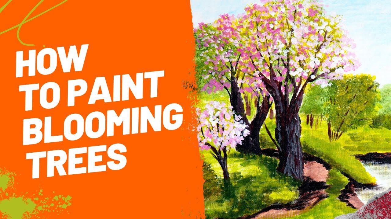 How to Paint Blooming Trees | Easy Acrylic Painting | Relaxing Painting ...