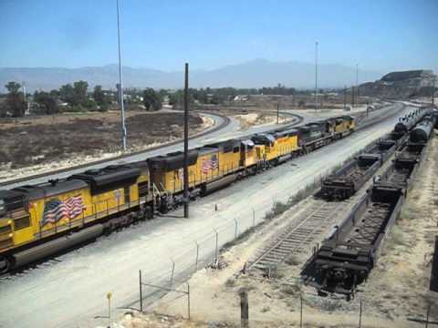 Union Pacific #8567,4820,1340, SP 6373, & UP 8637 light move @ Colton ...