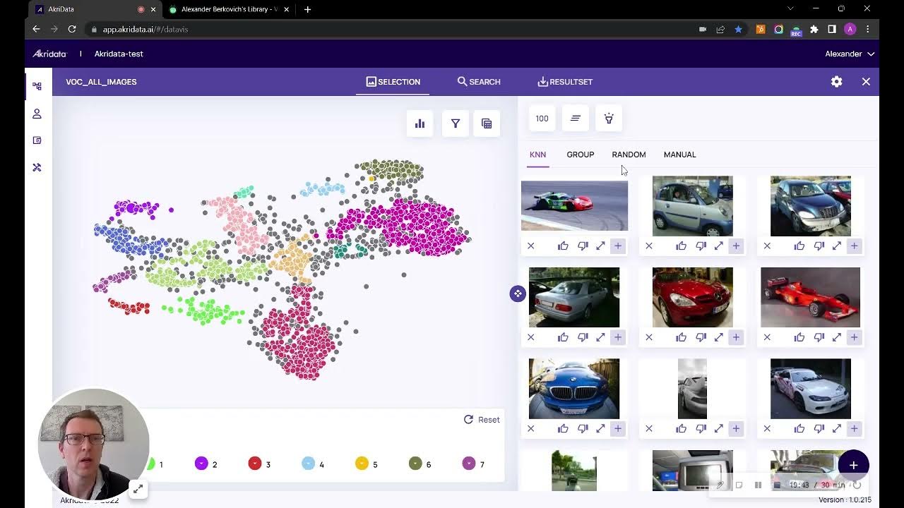 Exploration of visual datasets - choice of clustering, embeddings ...
