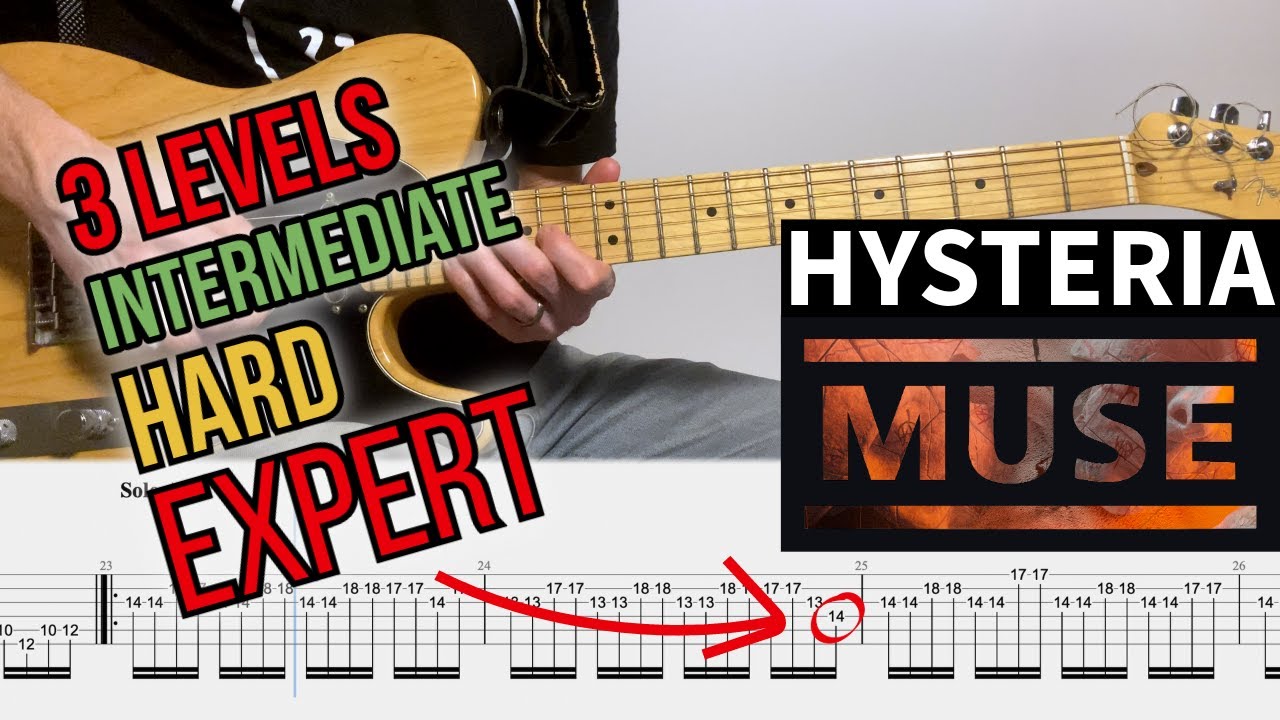 Hysteria - MUSE - Guitar Tab | 3 Levels | Intermediate to Expert - YouTube