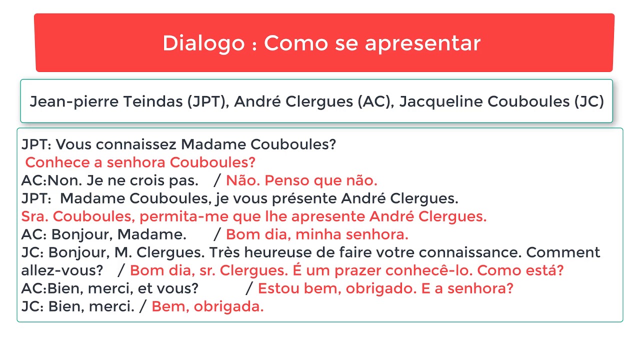 Diálogos em Francês : Como se apresentar - YouTube