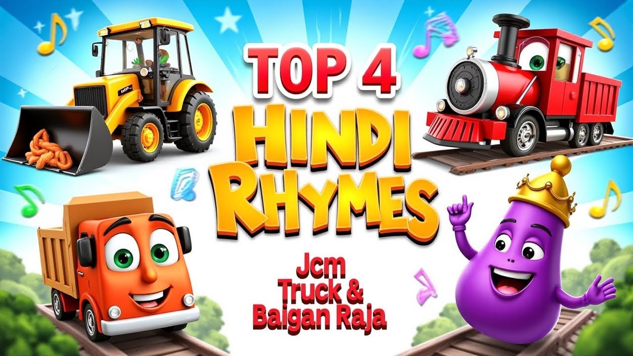 Top 4 Poems: रेलगाड़ी छुक छुक छुक , JCB, Truck & Baigan Raja | Big ...