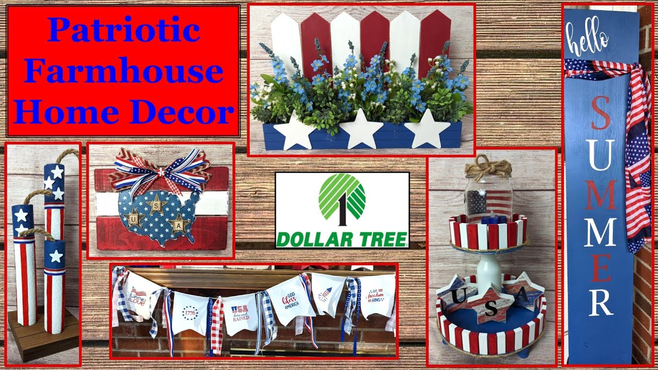 6 BRAND NEW EASY DOLLAR TREE PATRIOTIC AMERICANA FARMHOUSE HOME DECOR ...