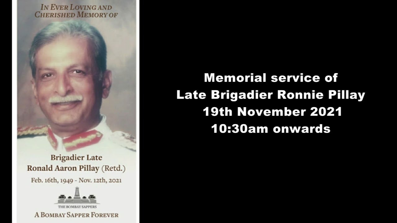 Memorial service of Late Brigadier Ronnie Pillay , - YouTube