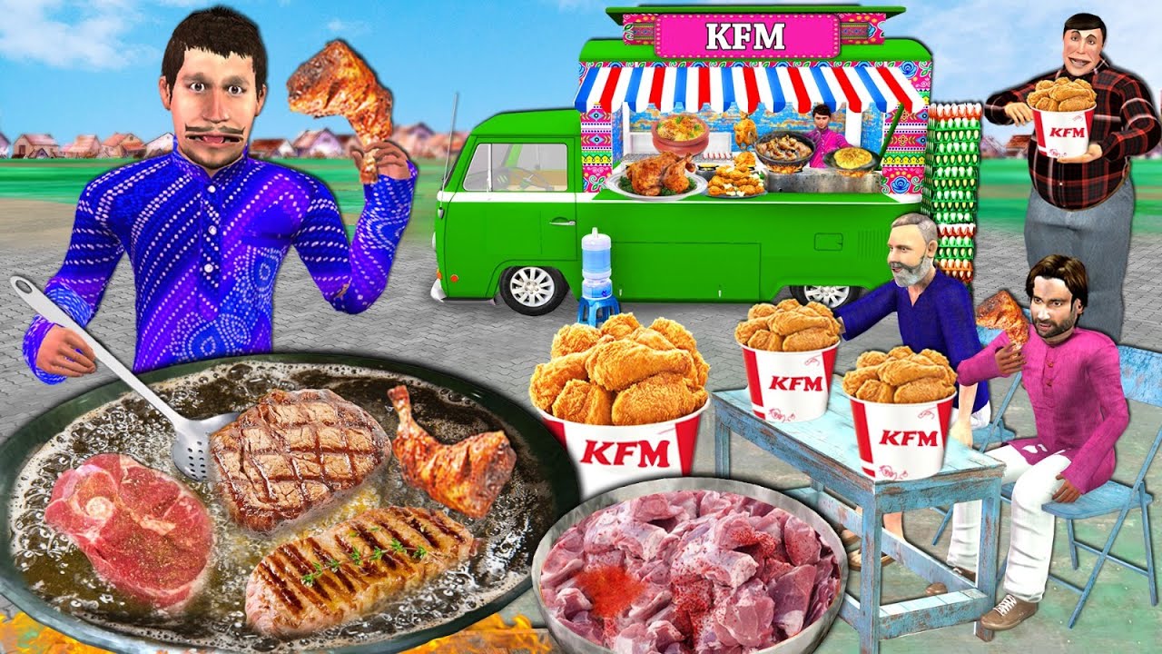 KFC Crispy Fried Chicken Vs Desi Ka KFM Fried Mutton Street Food Hindi ...