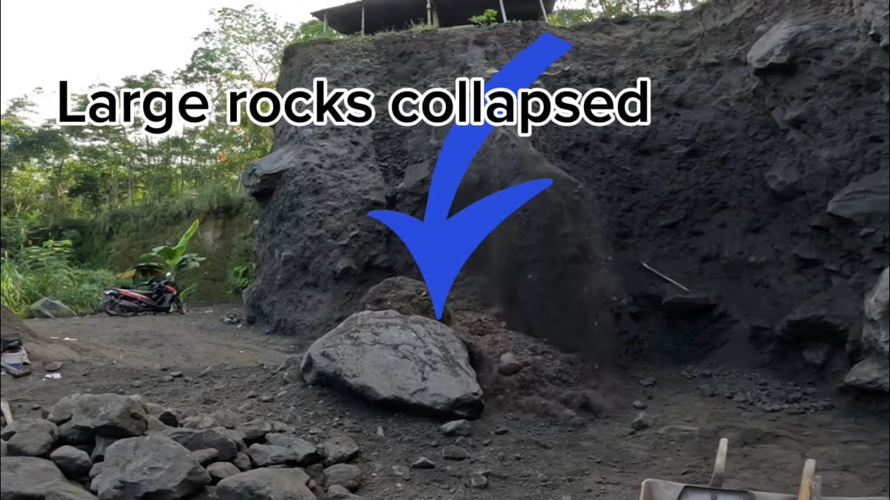 Large rocks must be knocked down, so that mining sand can be safe - YouTube