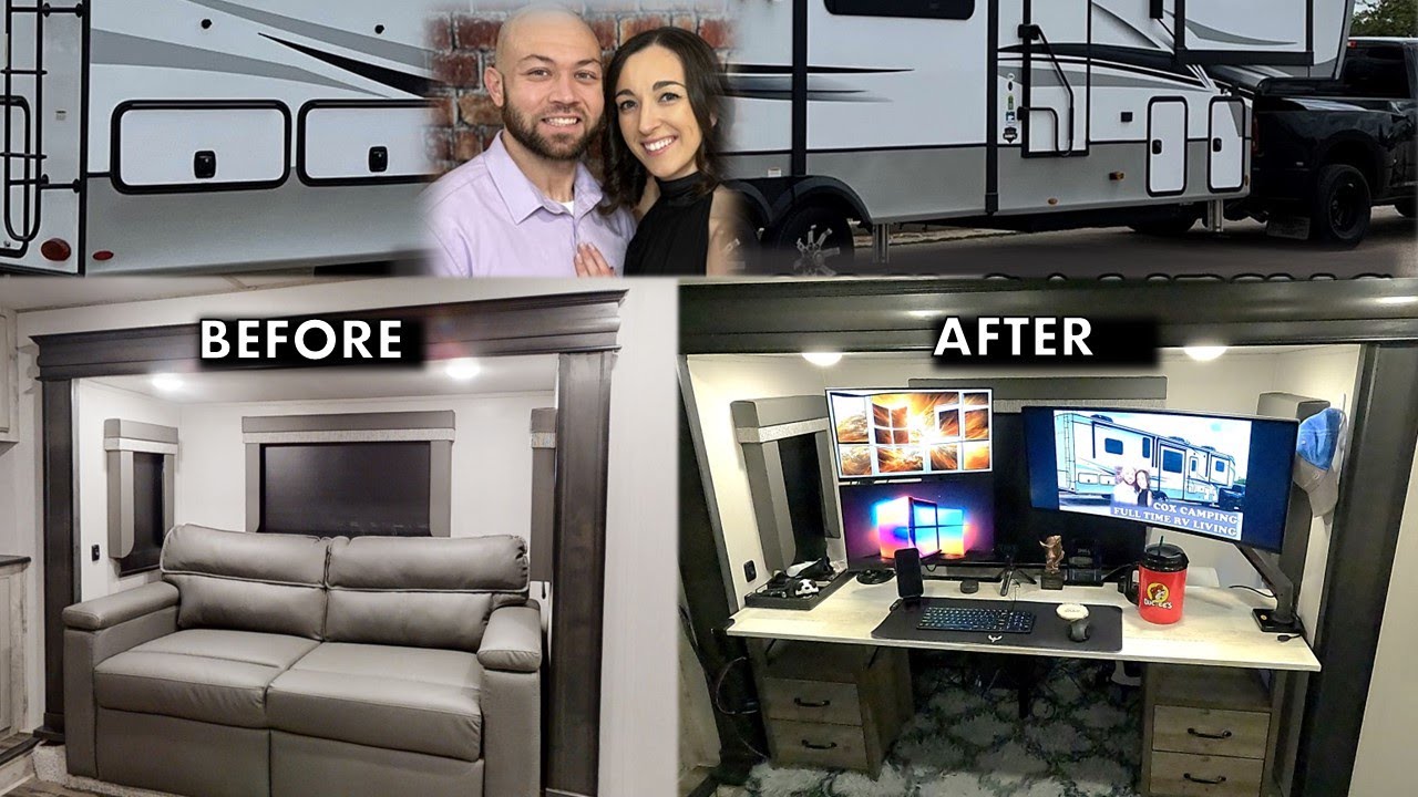 5th Wheel RV DIY Desk || Custom Office Space - YouTube