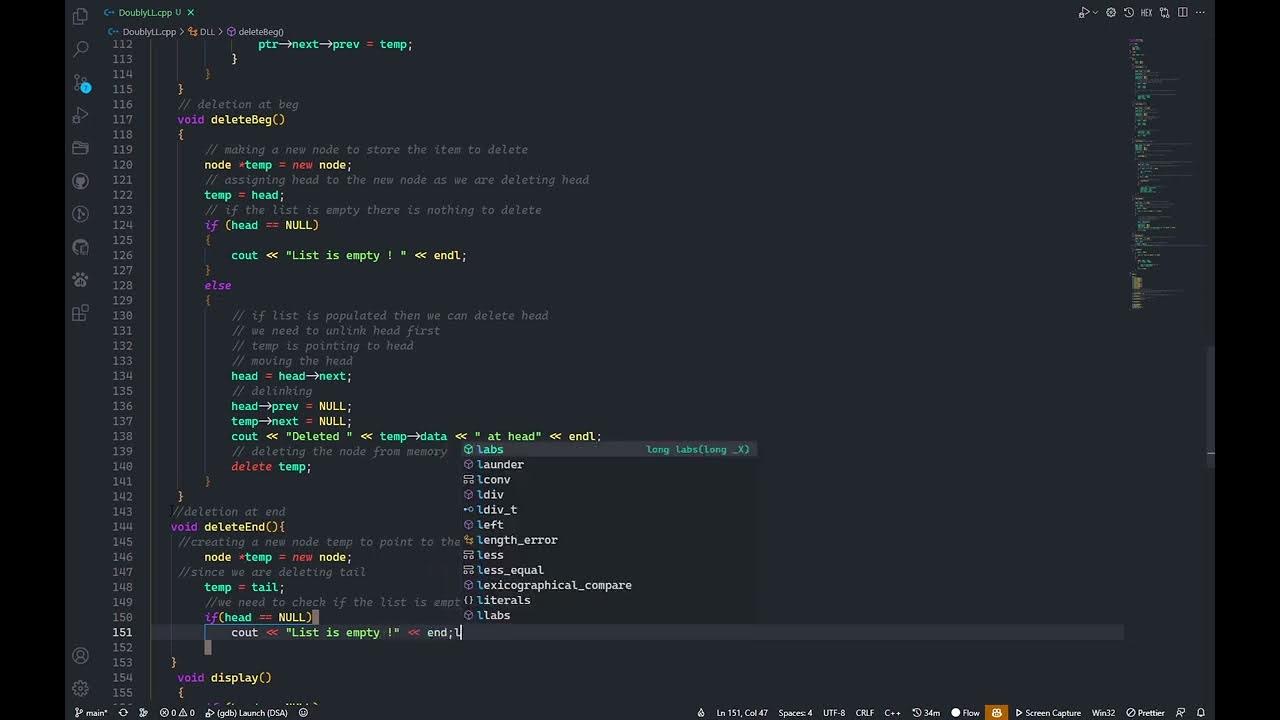 C++ | Doubly Linked List | Deletion at end - YouTube