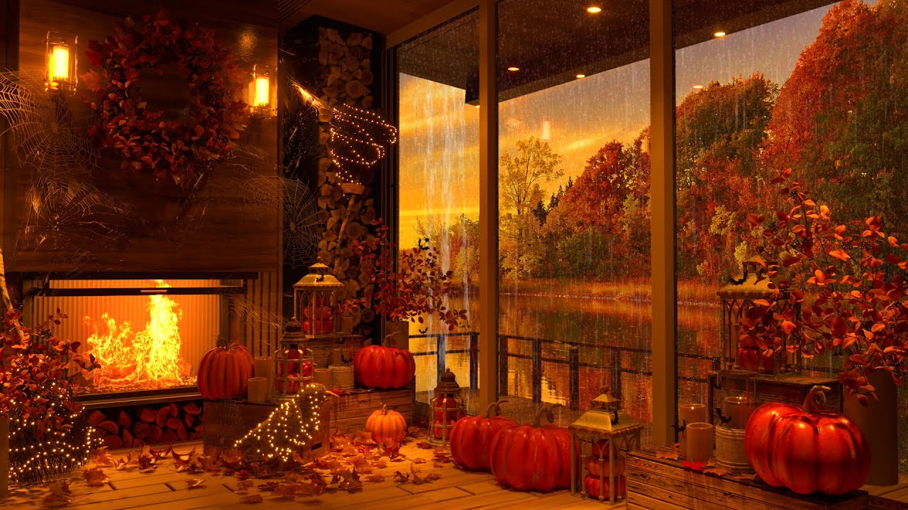 Autumn Ambience Lake House - Autumn Rain On Window and Rain Sounds With ...