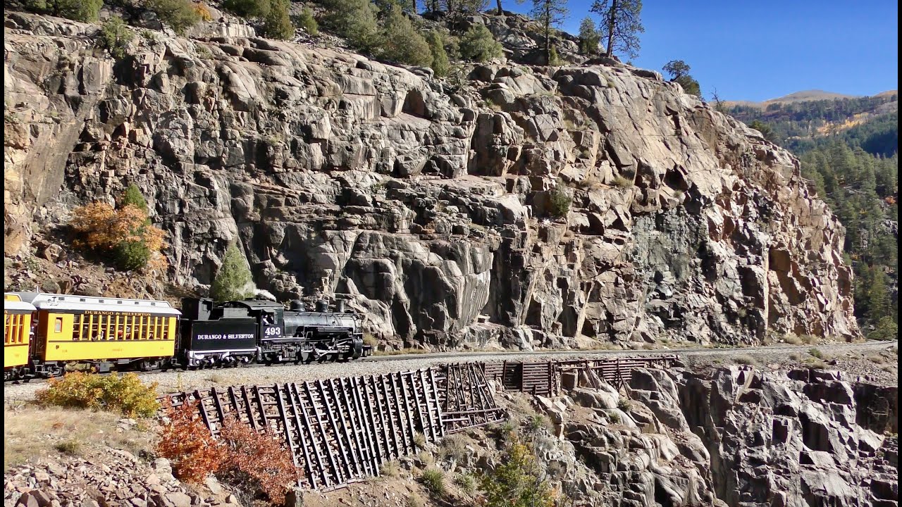 DURANGO & SILVERTON Narrow gauge steam train seen hundreds of feet ...