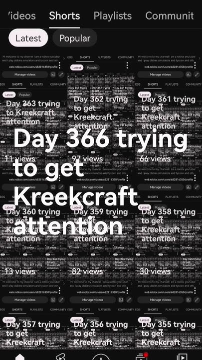 day 366 trying to get @KreekCraft attention #algrow #kreekcraft #roadto1k #fyp #roblox #trending ...