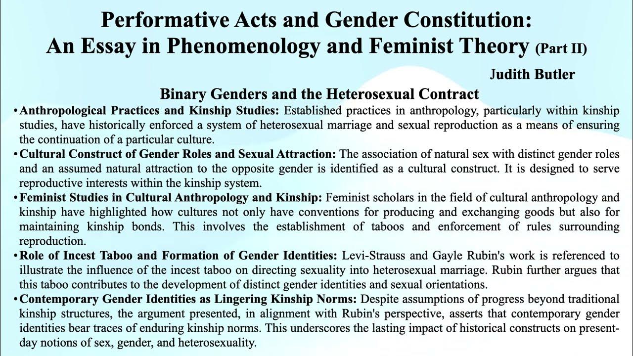 Judith Butler's "Performative Acts and Gender" (Summary/Analysis) Part ...