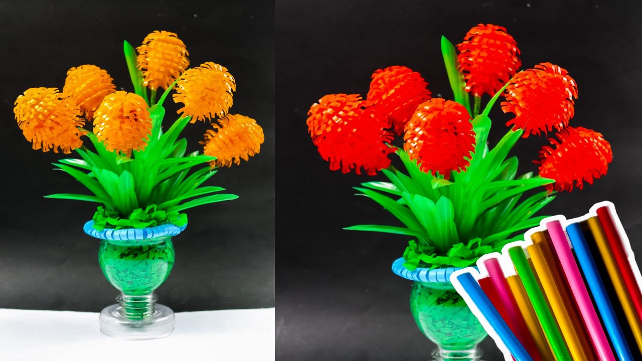 cara membuat bunga bola dari sedotan | ide kreatif | DIY ball flowers ...
