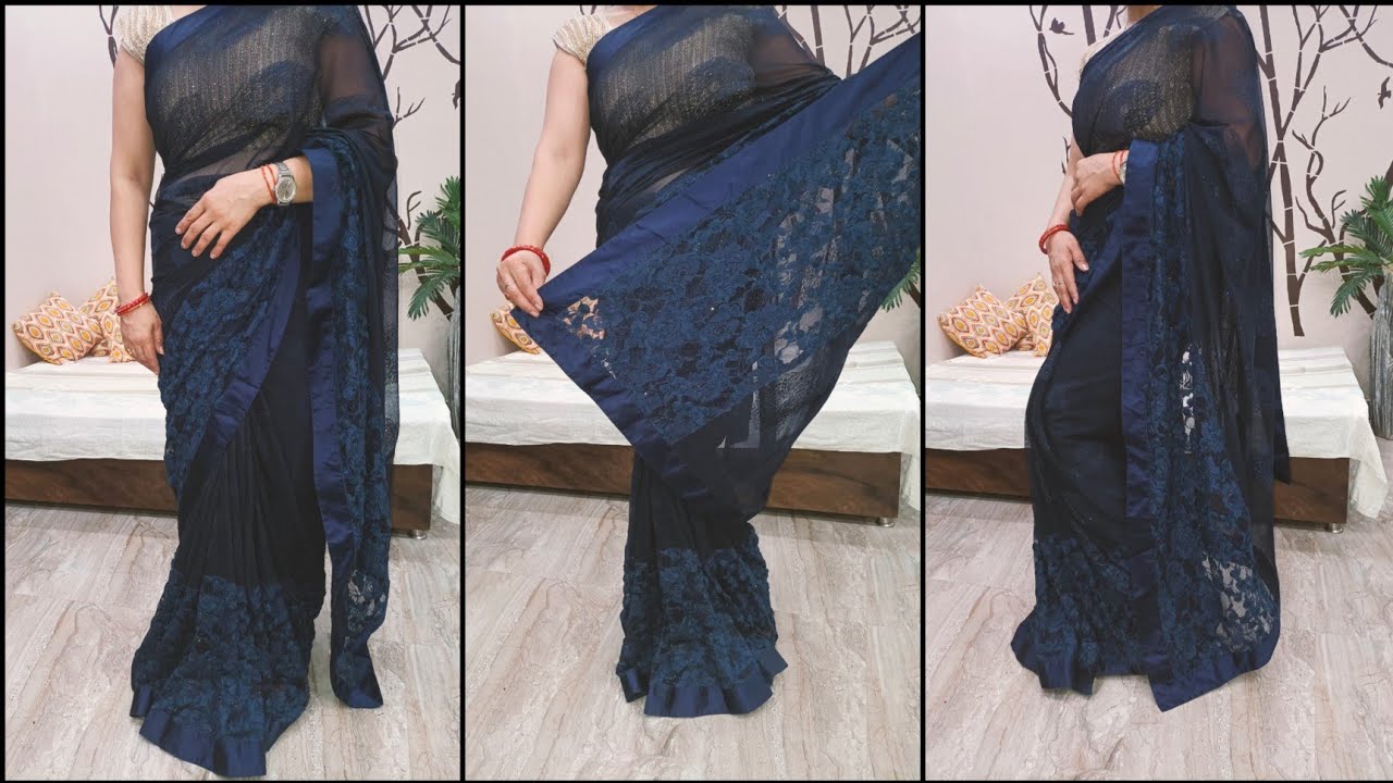 एक safety pin से पहने net saree | net saree draping perfectly step by ...