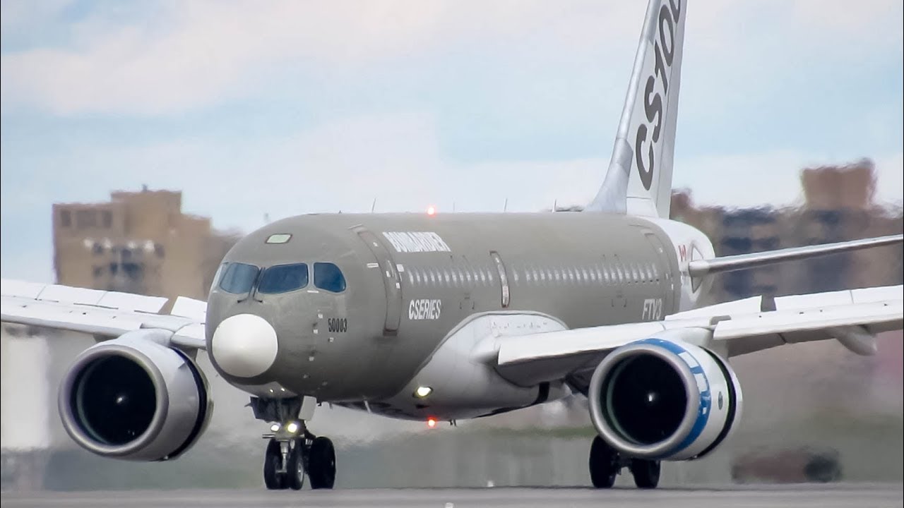 *Final Flight!!* Bombardier CS100 FTV3 (BCS1) landing & departing ...