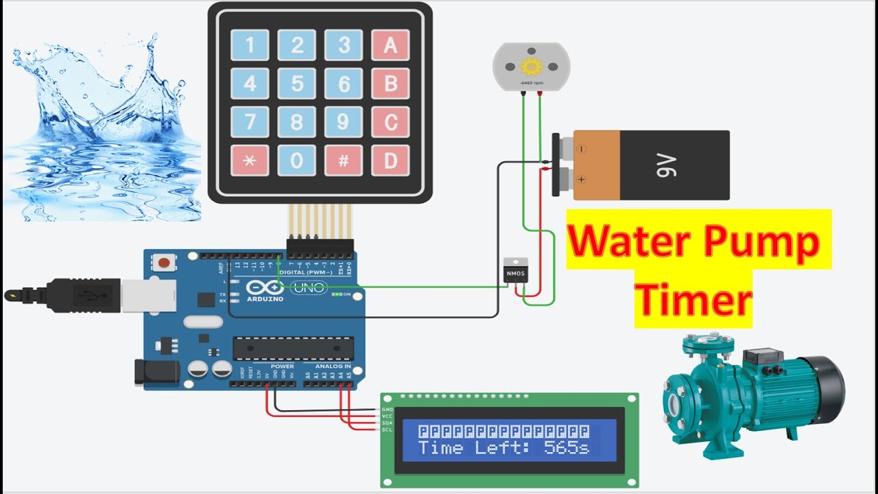 Water pump timer using Arduino Uno simulation Tinkercad | Arduino ...