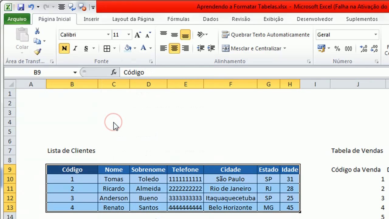 Curso Excel Com Você - Aula 003 Aprendendo a Formatar Suas Tabelas ...