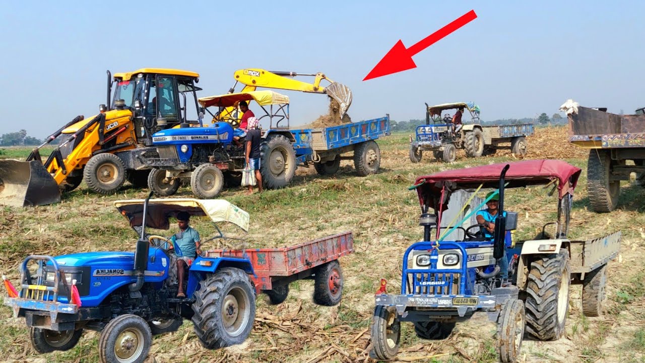 New Jcb Backhoe Loader And 11 Tractor Load Unload || Sonalika Eicher Swaraj Tractor | Jcb 3dx ...