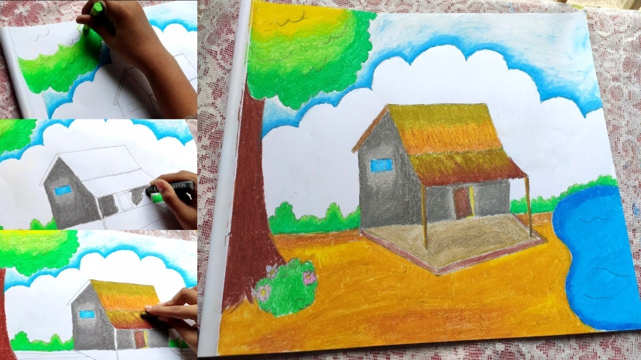 How to draw a house | Easy village house drawing | Village Scenery ...