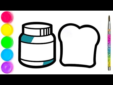How to draw Jam and bread for kids | Jam bottle and bread Drawing and ...
