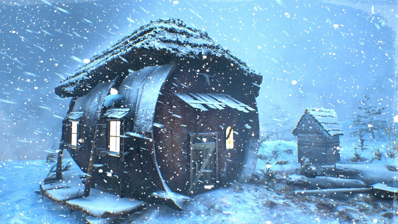 SNOWSTORM near lonely hut at Night. Blowing wind, Howling wind, Cold ...