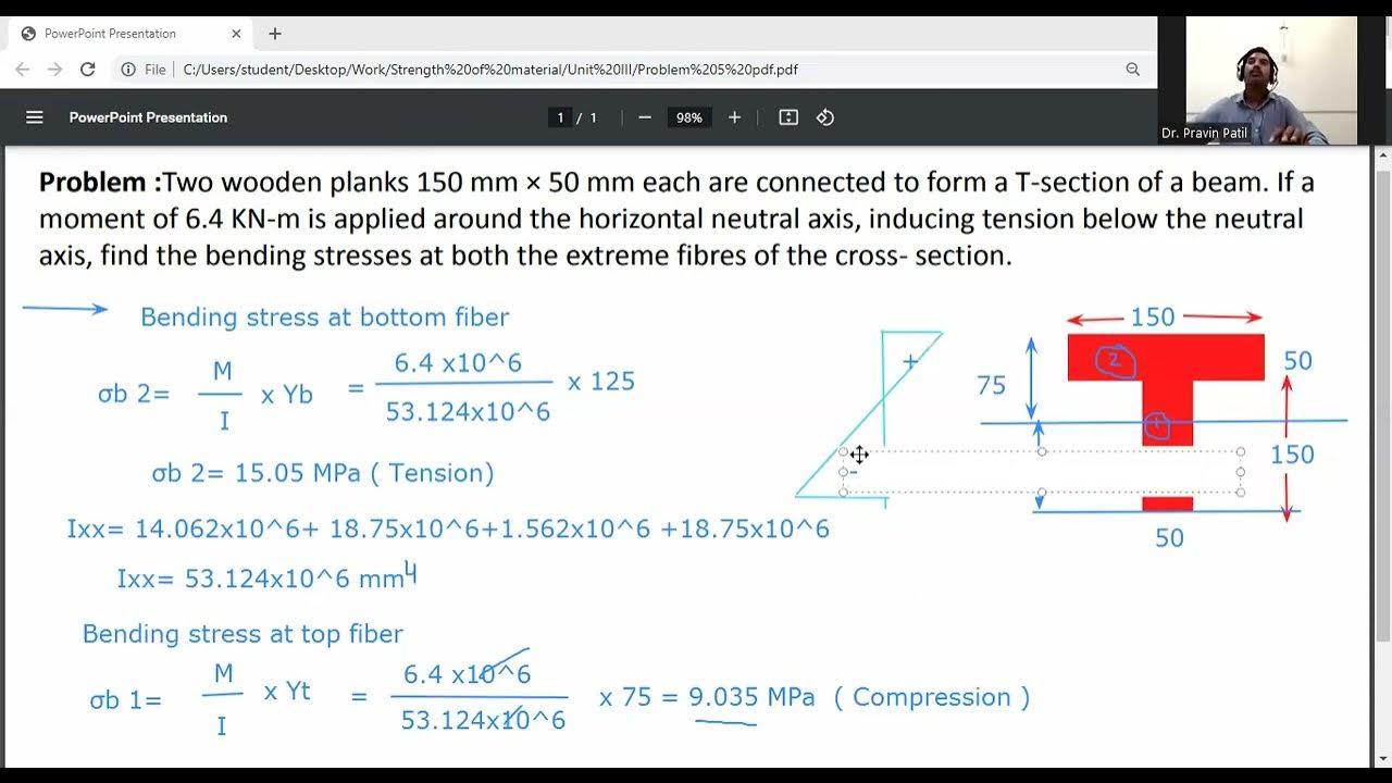 Bending stresses in composite beams for T section/ strength of ...