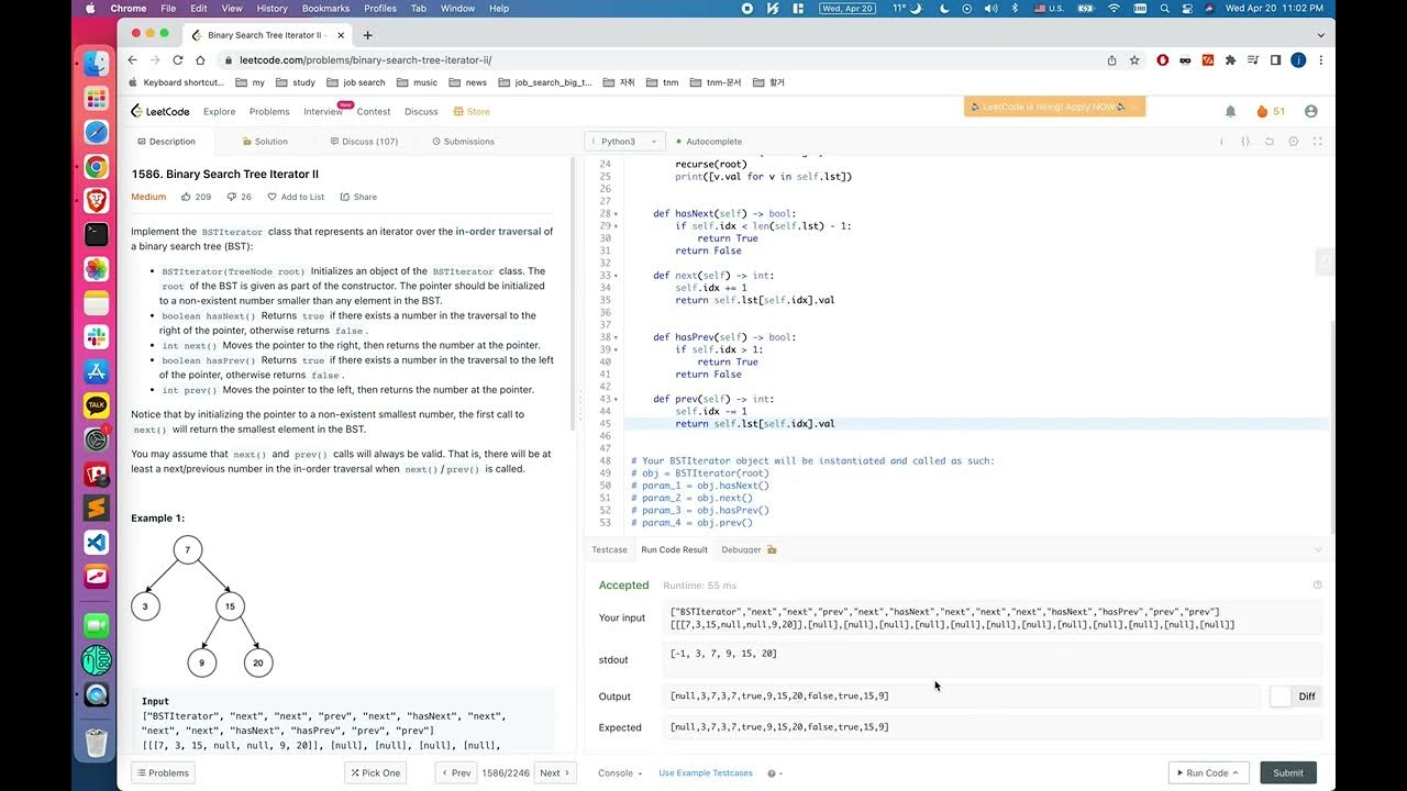 리트코드 1586. Binary Search Tree Iterator II | Medium | Python3 - YouTube