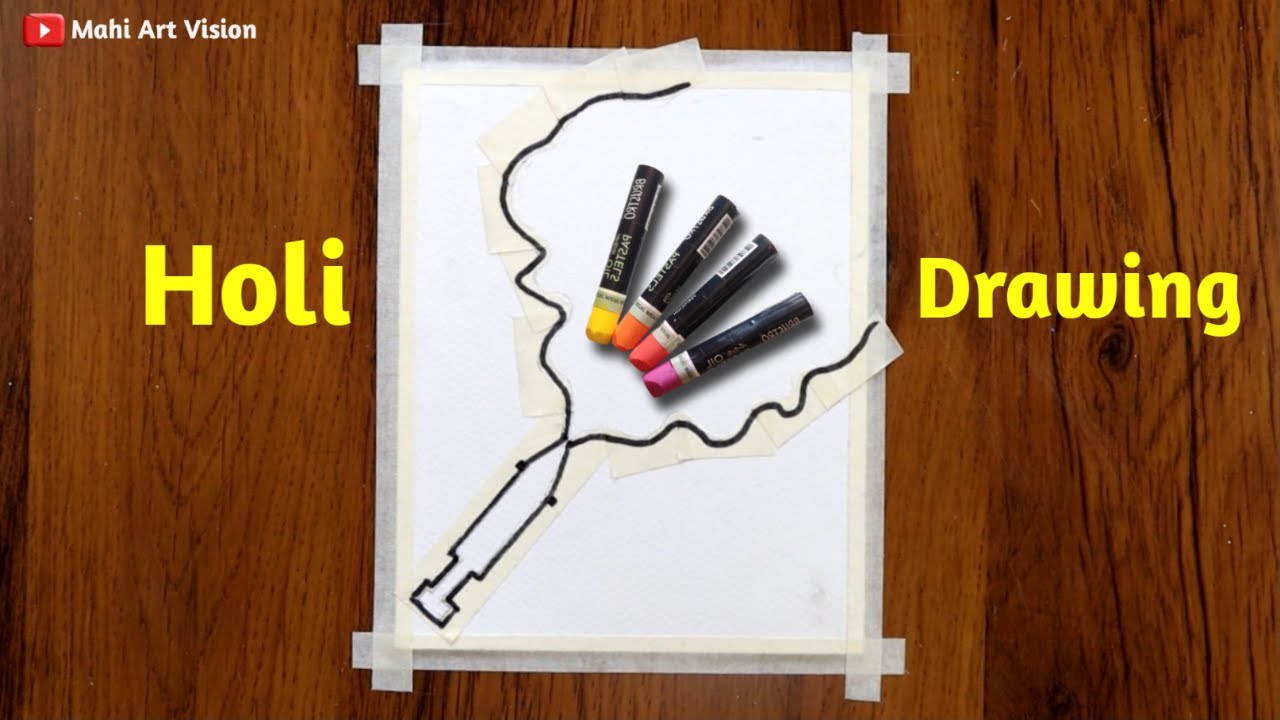 Holi Drawing with Oil Pastel / Holi Festival Drawing / Happy Holi ...