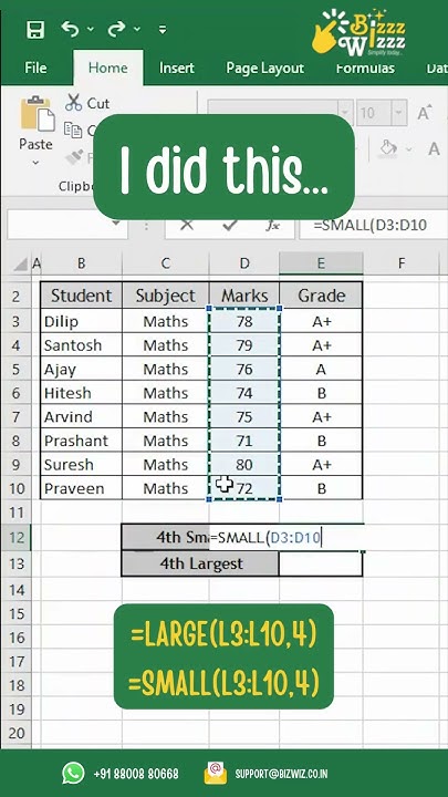 Find the biggest and smallest values using the Small & Large functions in MS Excel! #excel # ...