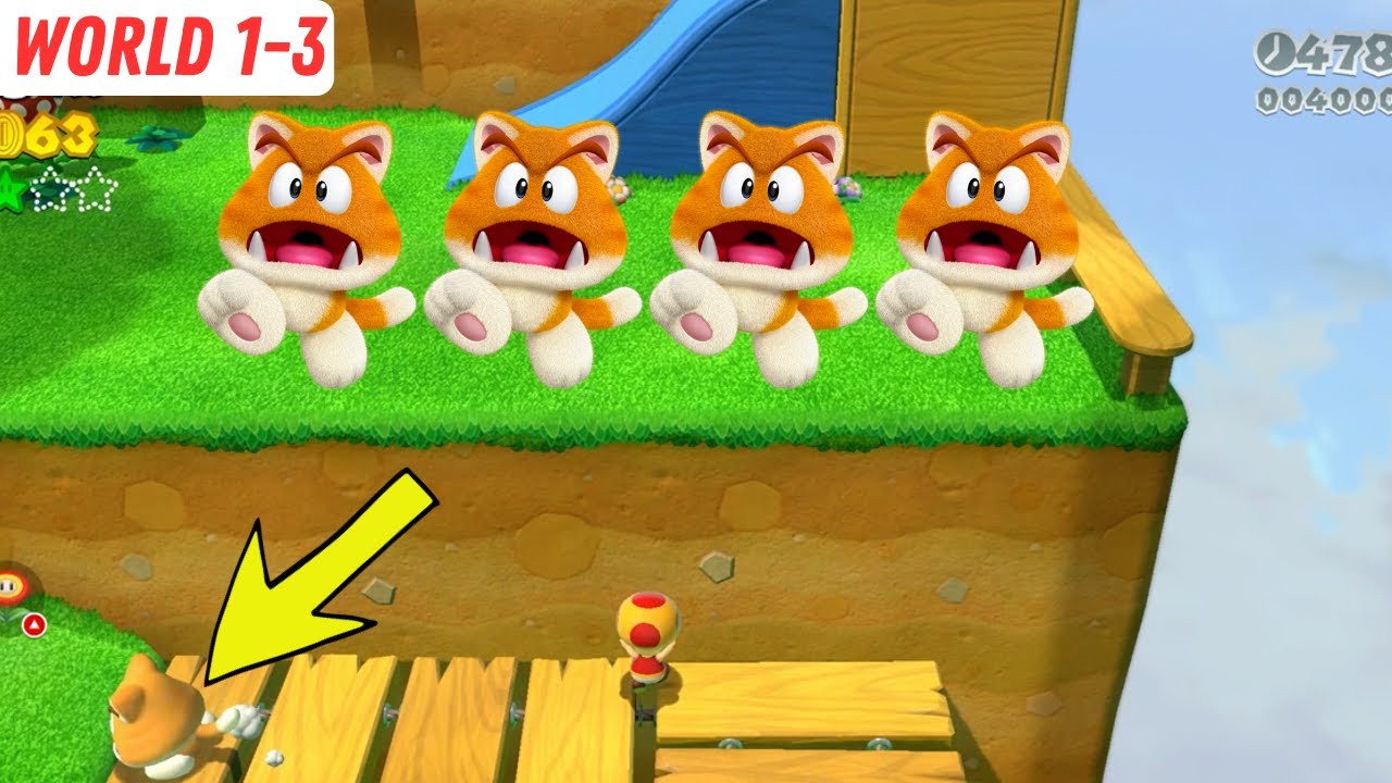 Super Mario 3D World, WORLD 1-3 Mount Beanpole all Stars and Stamp ...