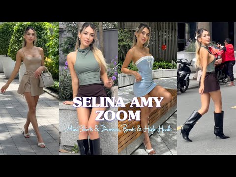 NEW! Selina Amy Zoom: Modeling & Walking in Mini-Dresses, Skirts, Boots & Heels Outside