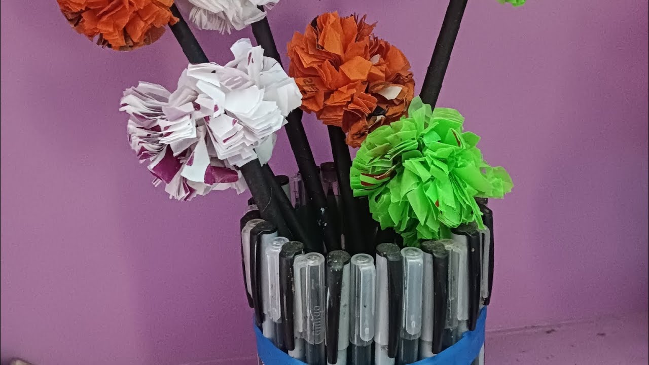 Vase made of pen.. Easy Step By Step.. Joyguru Arts Academy 🌸 - YouTube