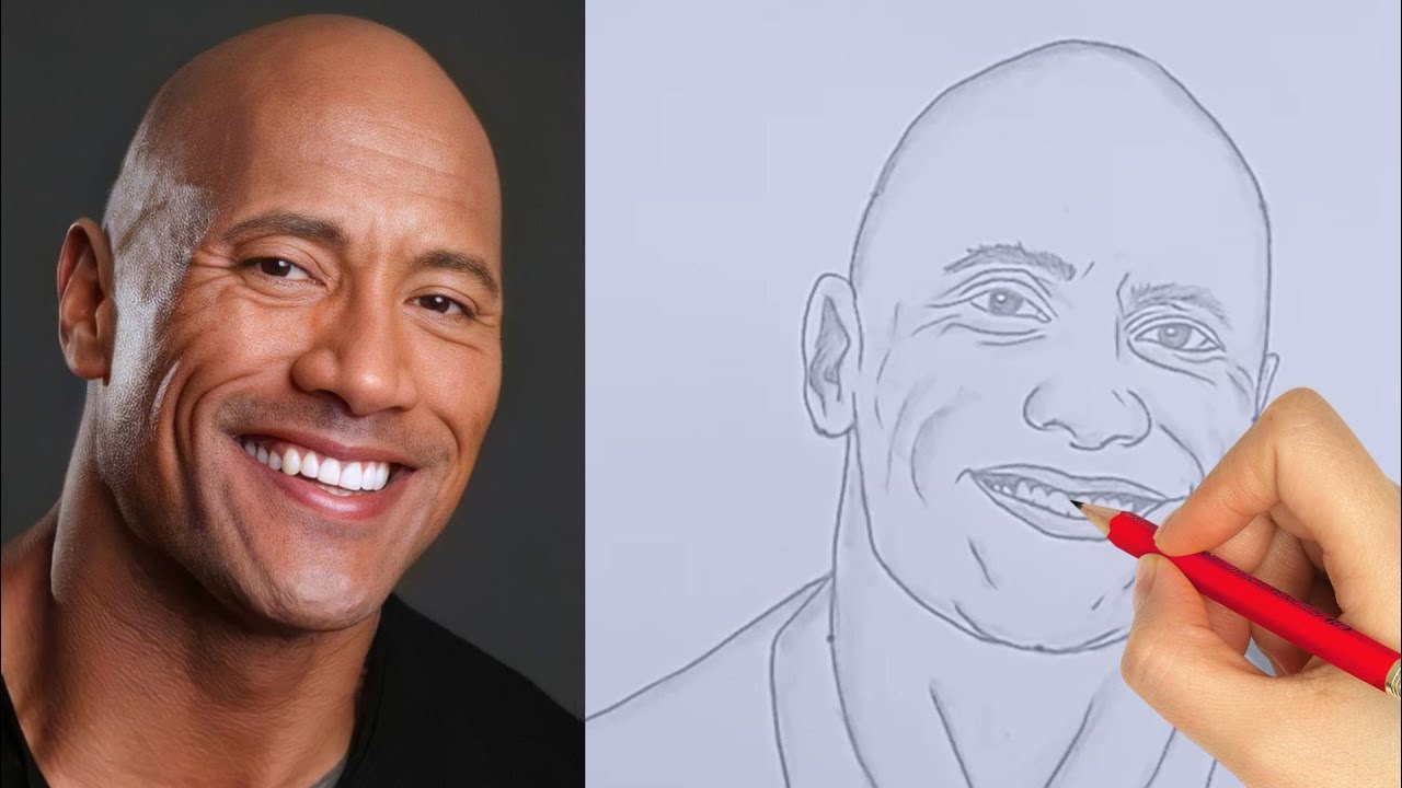 Realistic Portrait Drawing of Dwayne Johnson Rock for Beginners ...