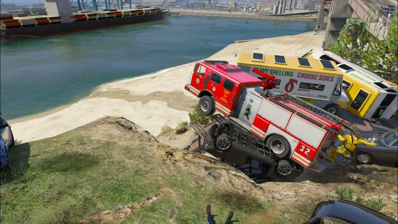 Grand Theft Auto V - New Place NPCs Stunt Jump Without Road - YouTube