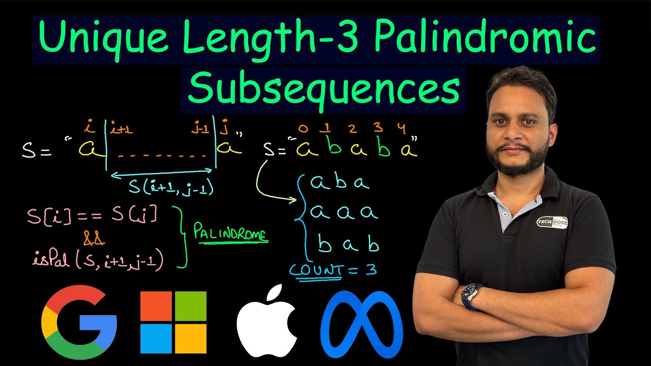 Unique Length 3 Palindromic Subsequences Leetcode 1930 Youtube