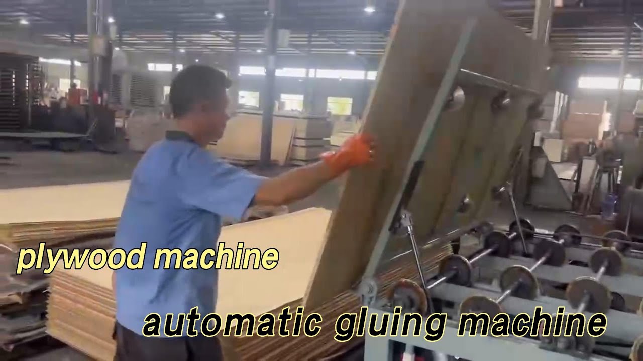 automatic plywood gluing machine glue spreader line - YouTube
