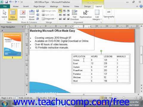 Publisher 2010 Tutorial Inserting and Deleting Columns and Rows Microsoft Training Lesson 8.3 ...