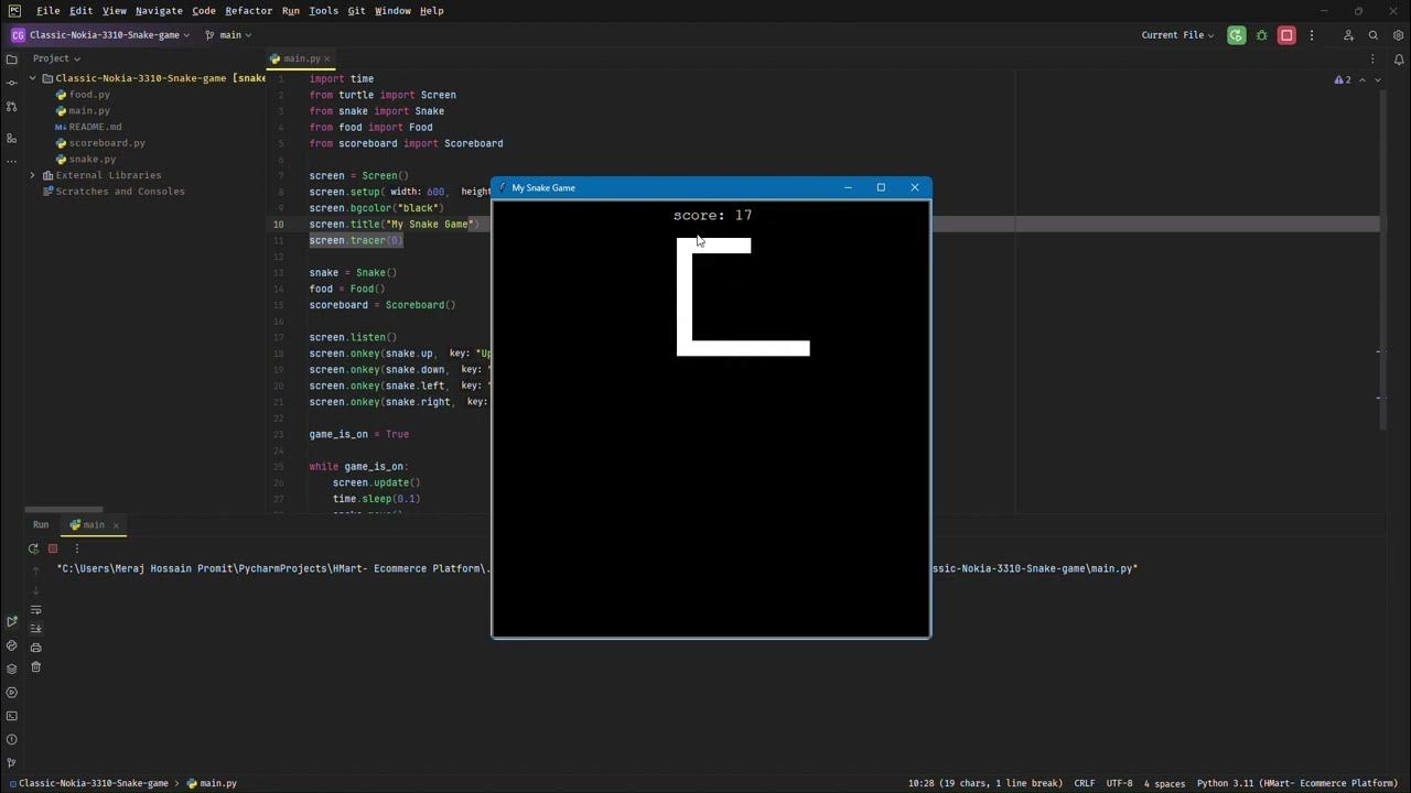 Classic-Nokia-3310-Snake-Game || Python OOP mini-project - YouTube