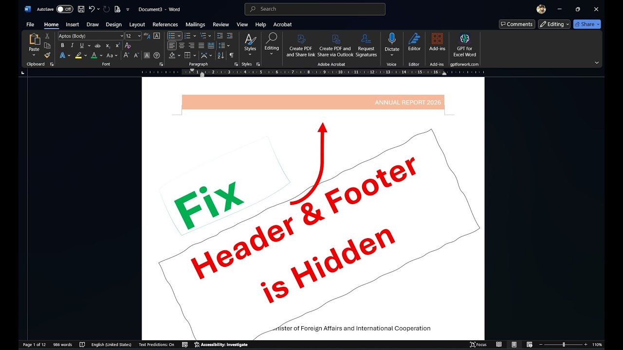 Header and Footer is hidden or disappeared in ms word - YouTube