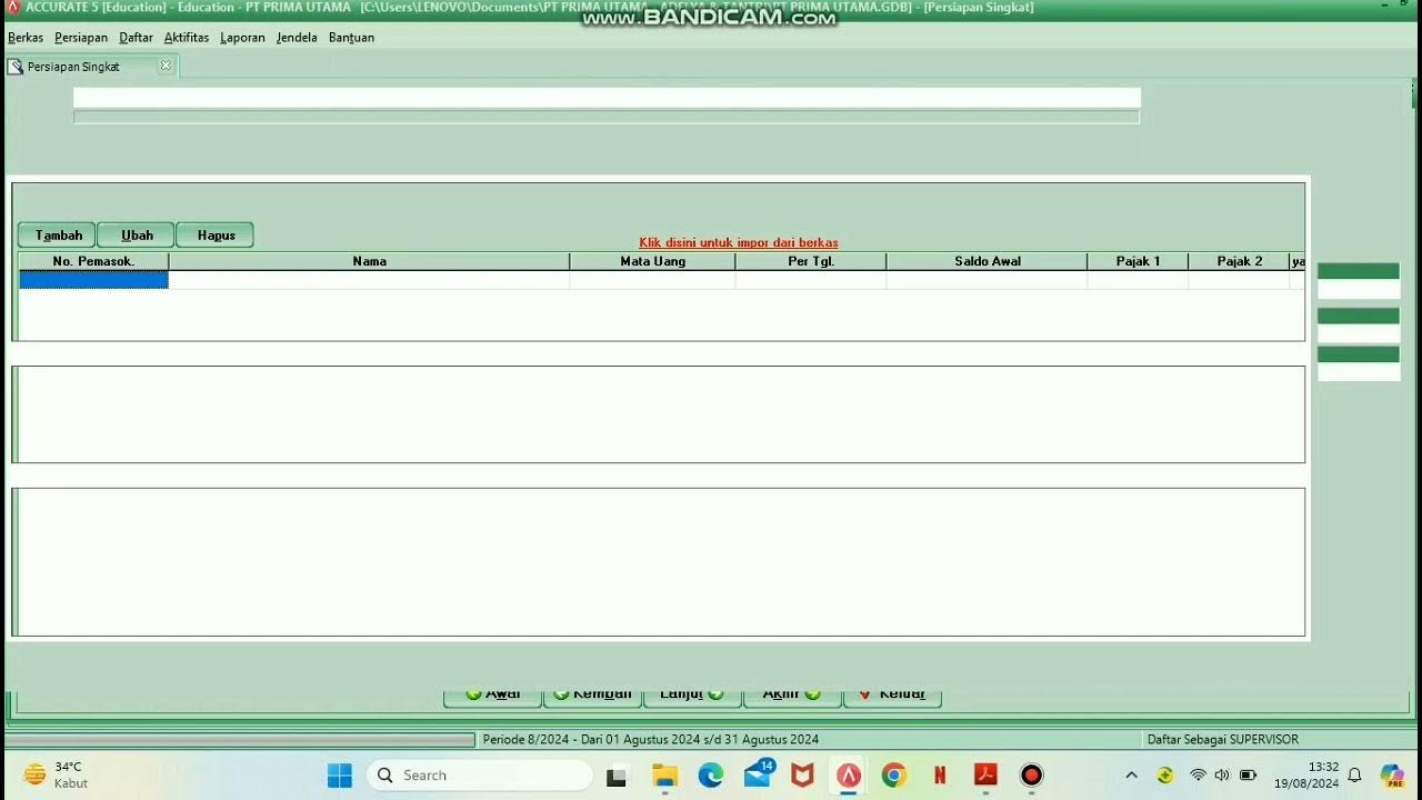 SET UP DATABASE ACCURATE PT PRIMA UTAMA PERSIAPAN MAHIR - YouTube