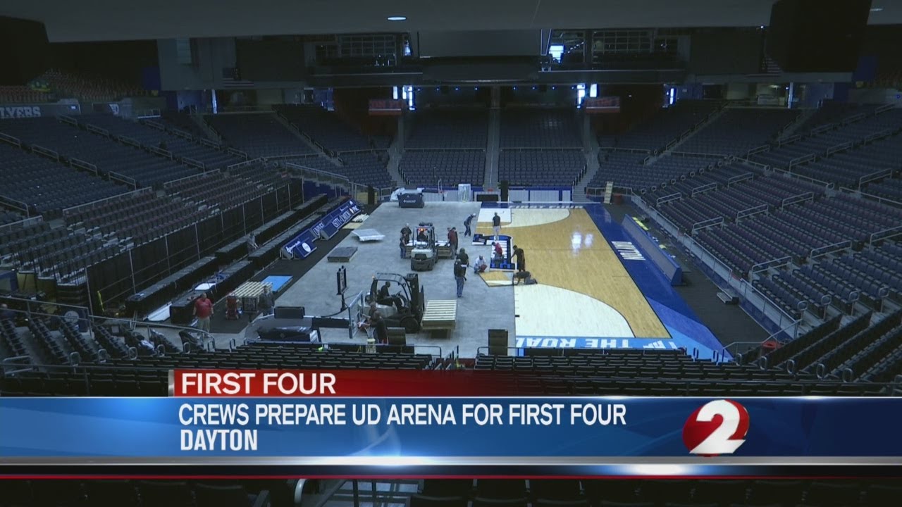 Crews prepare UD Arena for First Four - YouTube