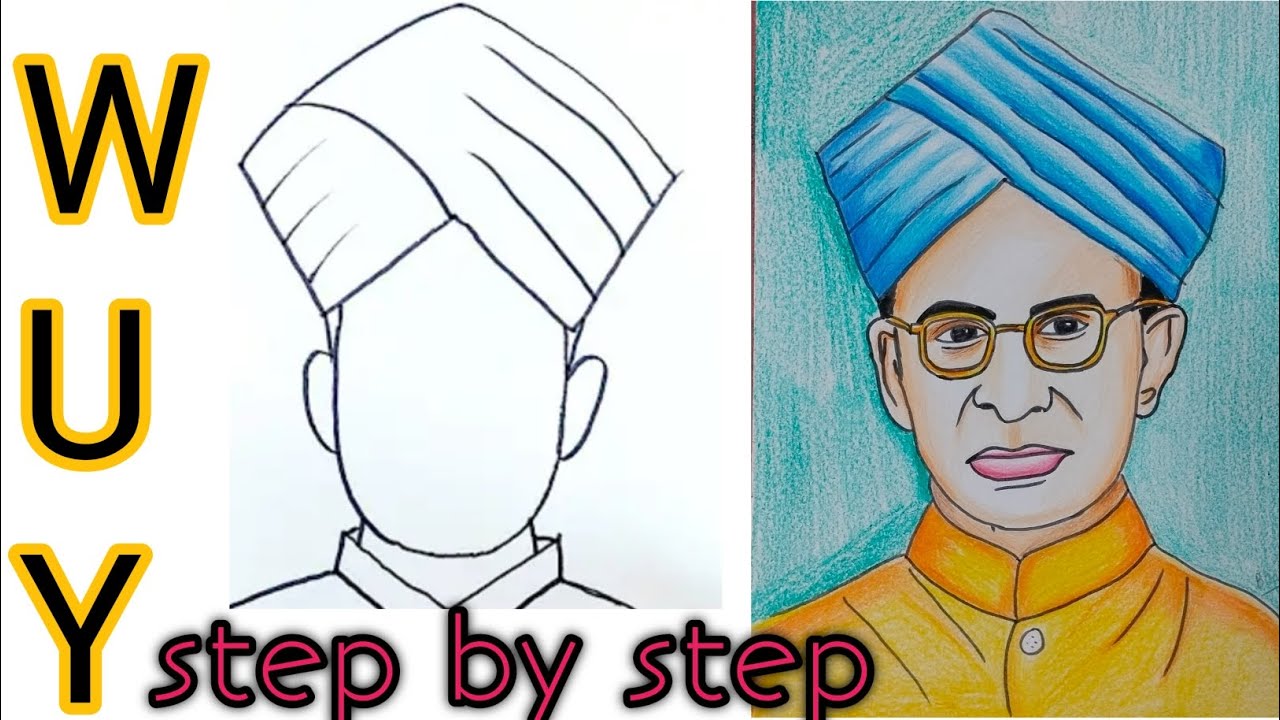 Sarvpalli Radha Krishna drawing step by step with colour/Dr. Sarvepalli ...
