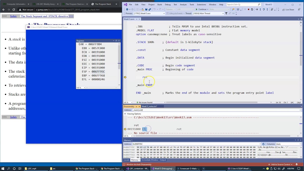 13.1 The Program Stack, main procedure call and return - YouTube
