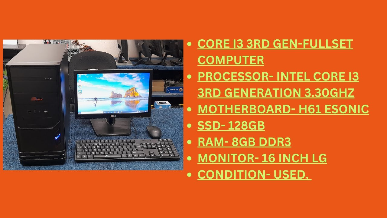 Core i3 3rd Gen-Fullset Computer-16 Inch monitor-128GB SSD-8GB Ram ...