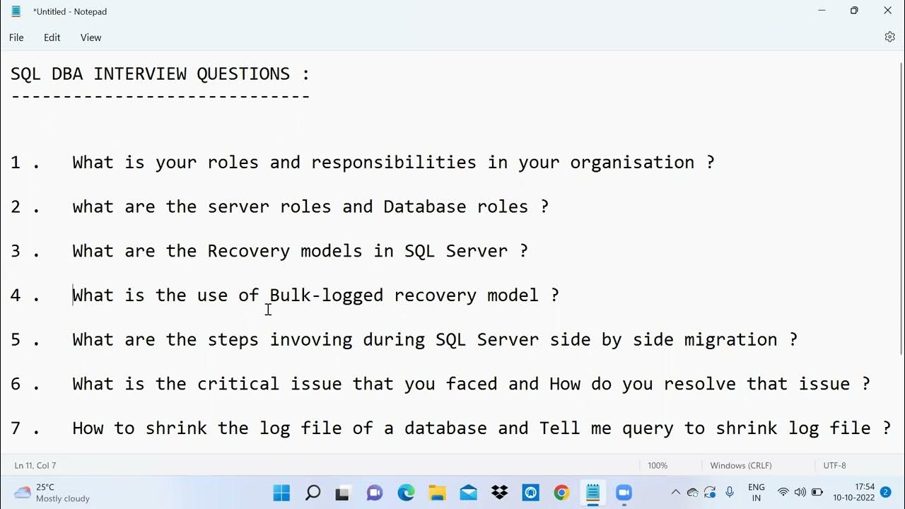 SQL DBA INTERVIEW QUESTIONS - 4 - YouTube
