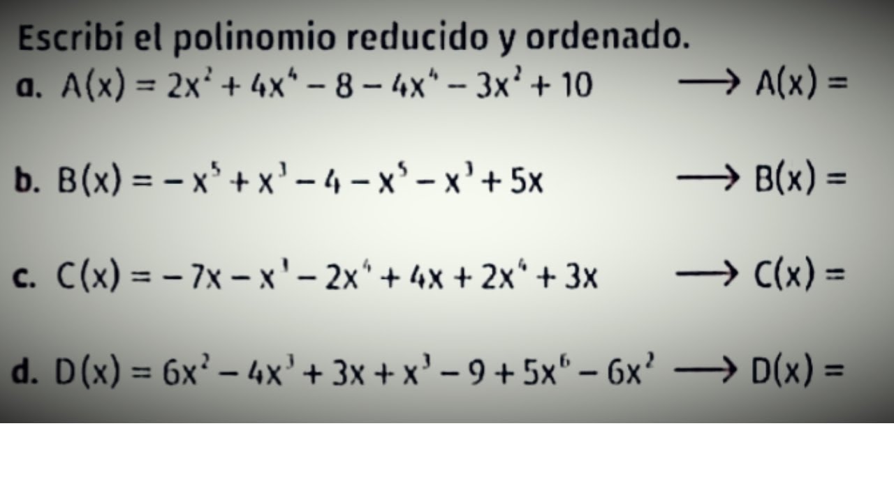 Polinomios Completar Reducir Ordenar - YouTube